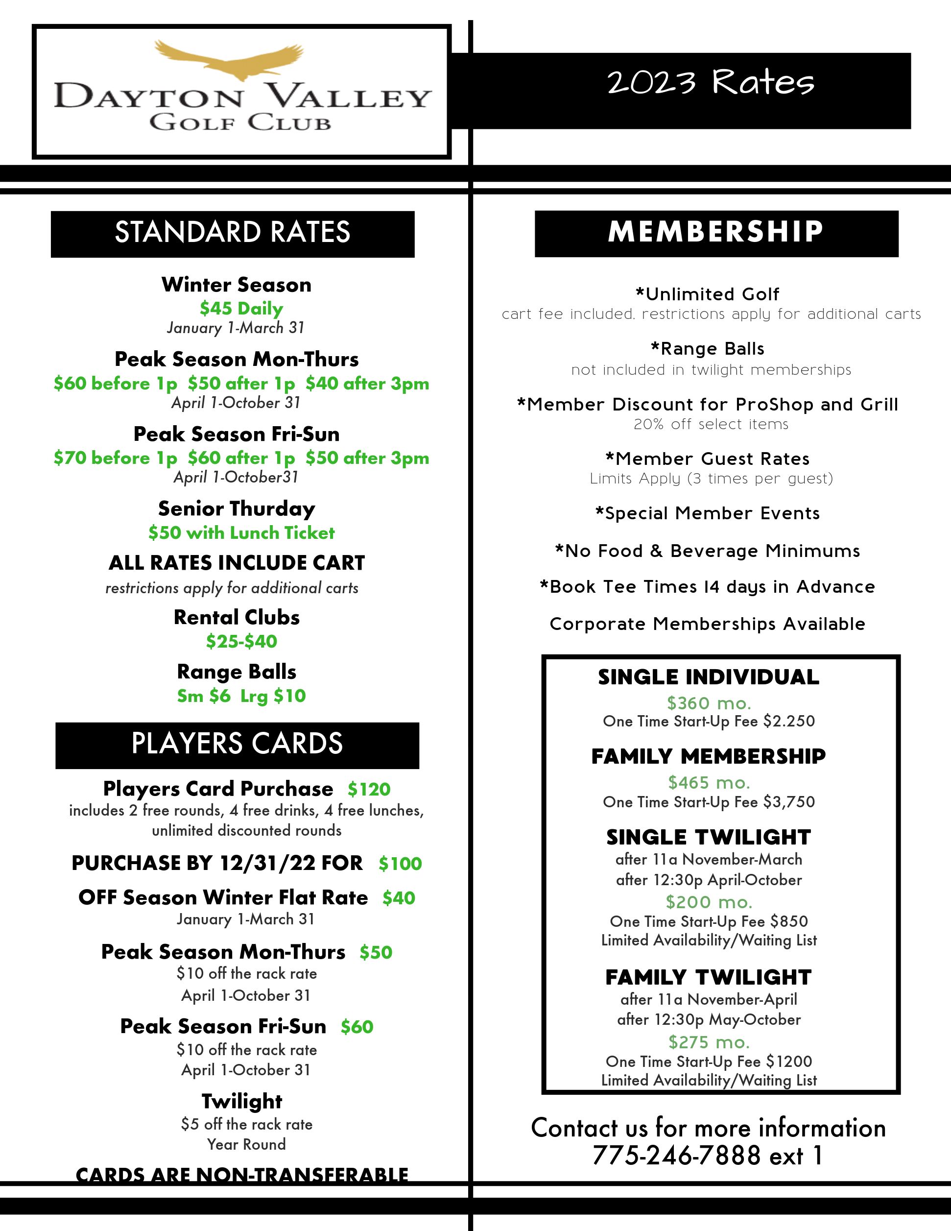 Tee Time Rates - Dayton Valley Country Club