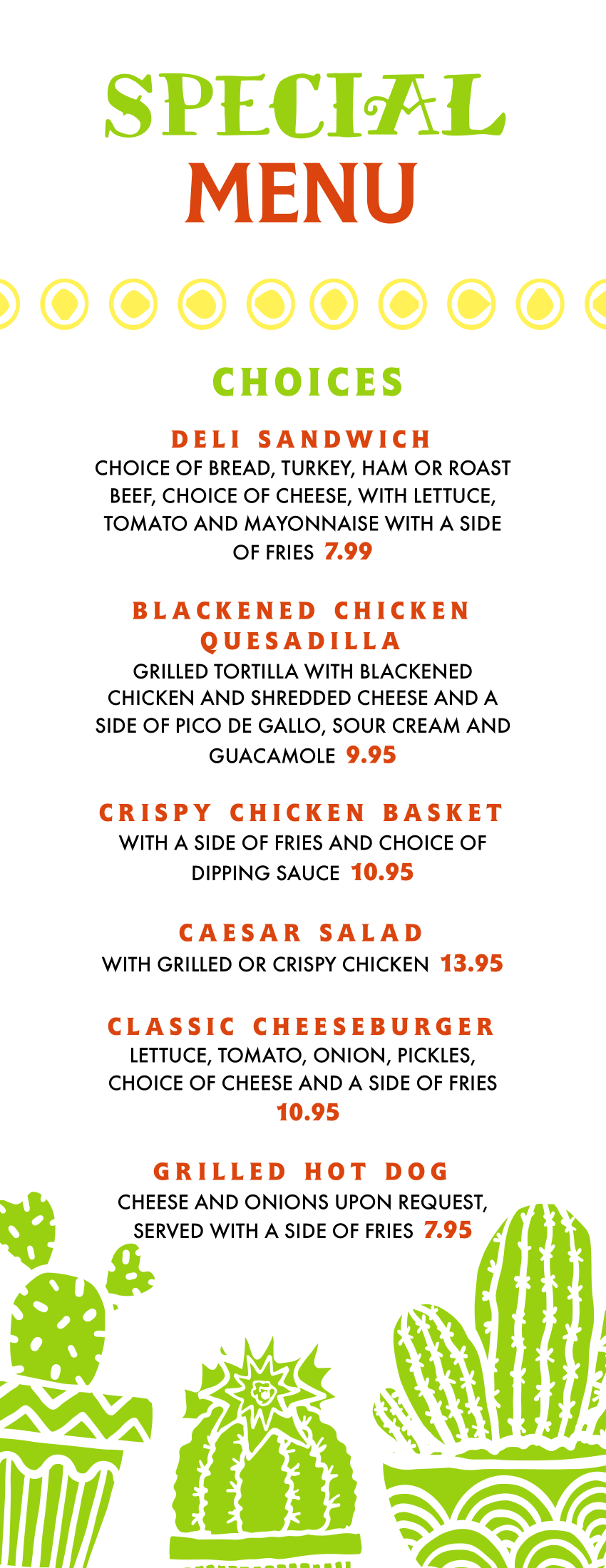 Special Menus - Dayton Valley Country Club