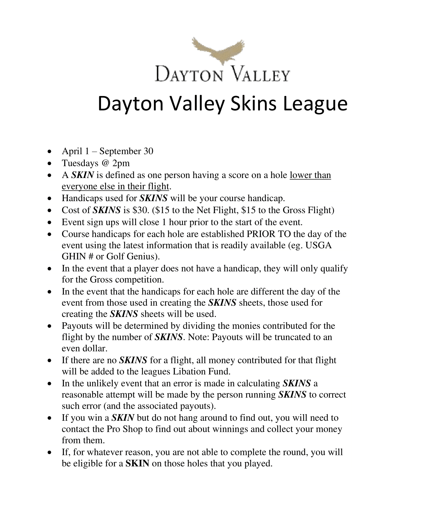 Upcoming Events - Dayton Valley Country Club