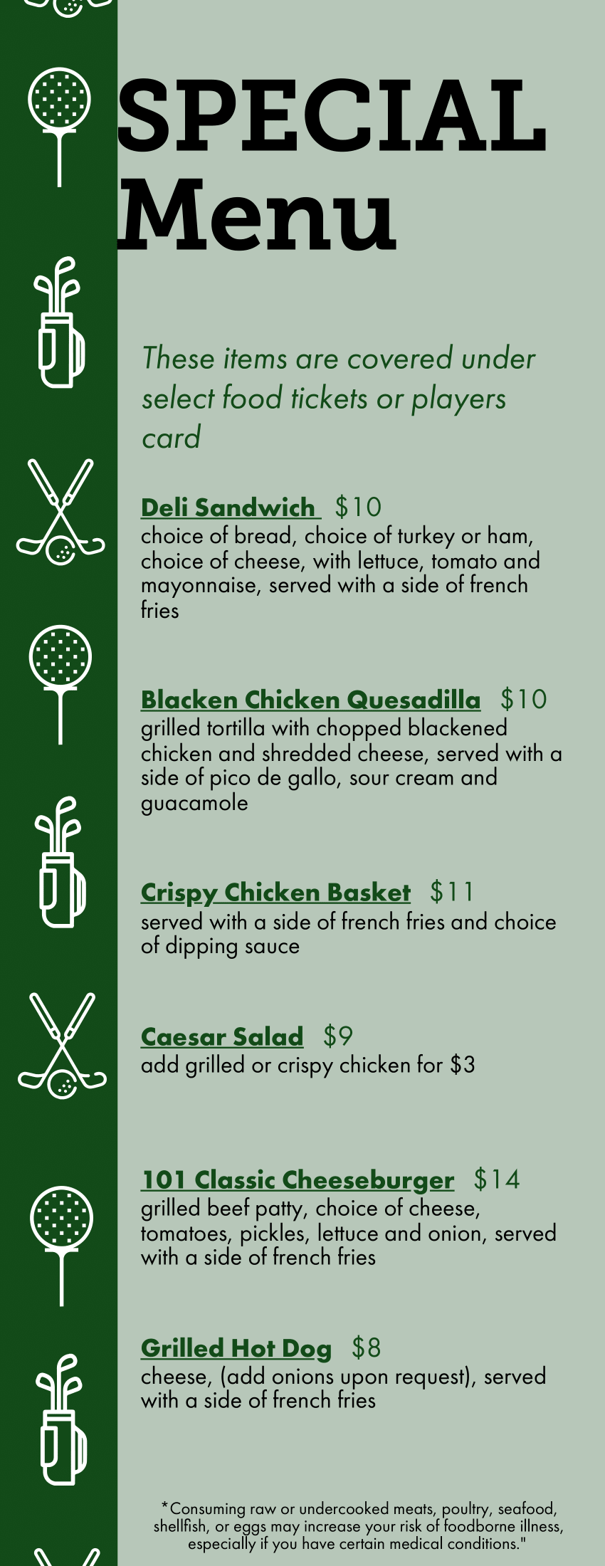 Special Menus - Dayton Valley Country Club